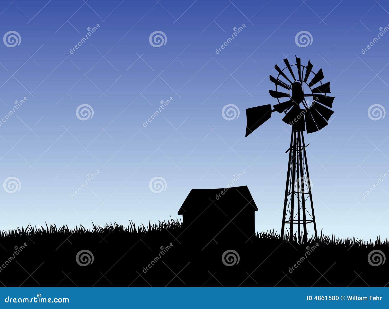 Farm House and Windmill Silhouette Stock Vector - Illustration of farm ...