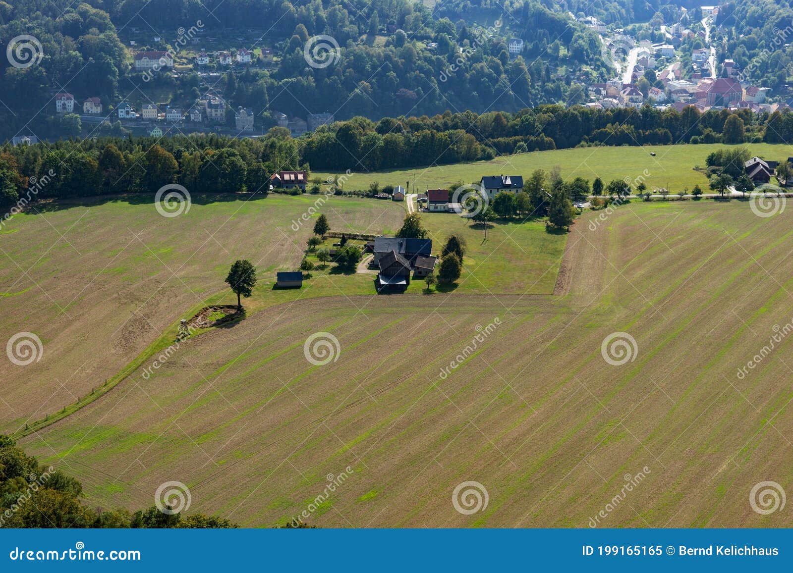 Farm Houses and Agricultural Fields from Above Stock Image - Image of ...