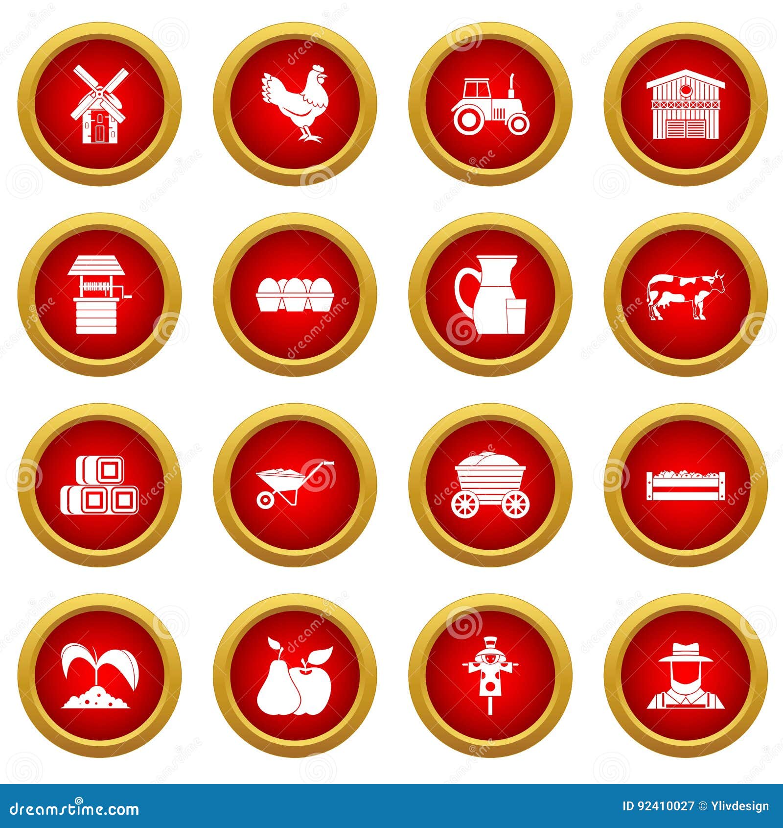 Farm icon red circle set stock vector. Illustration of scarecrow - 92410027