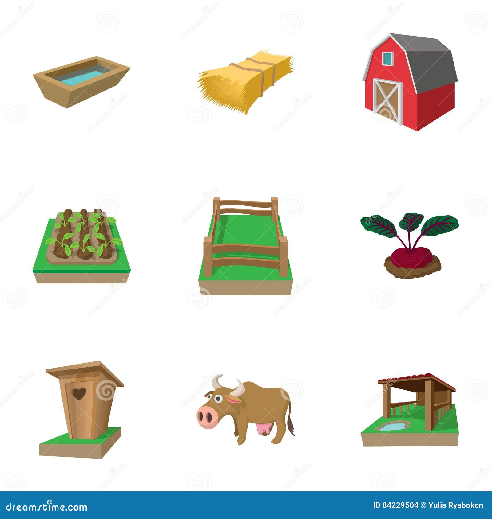 Farm Icons Set, Cartoon Style Stock Vector - Illustration of object ...