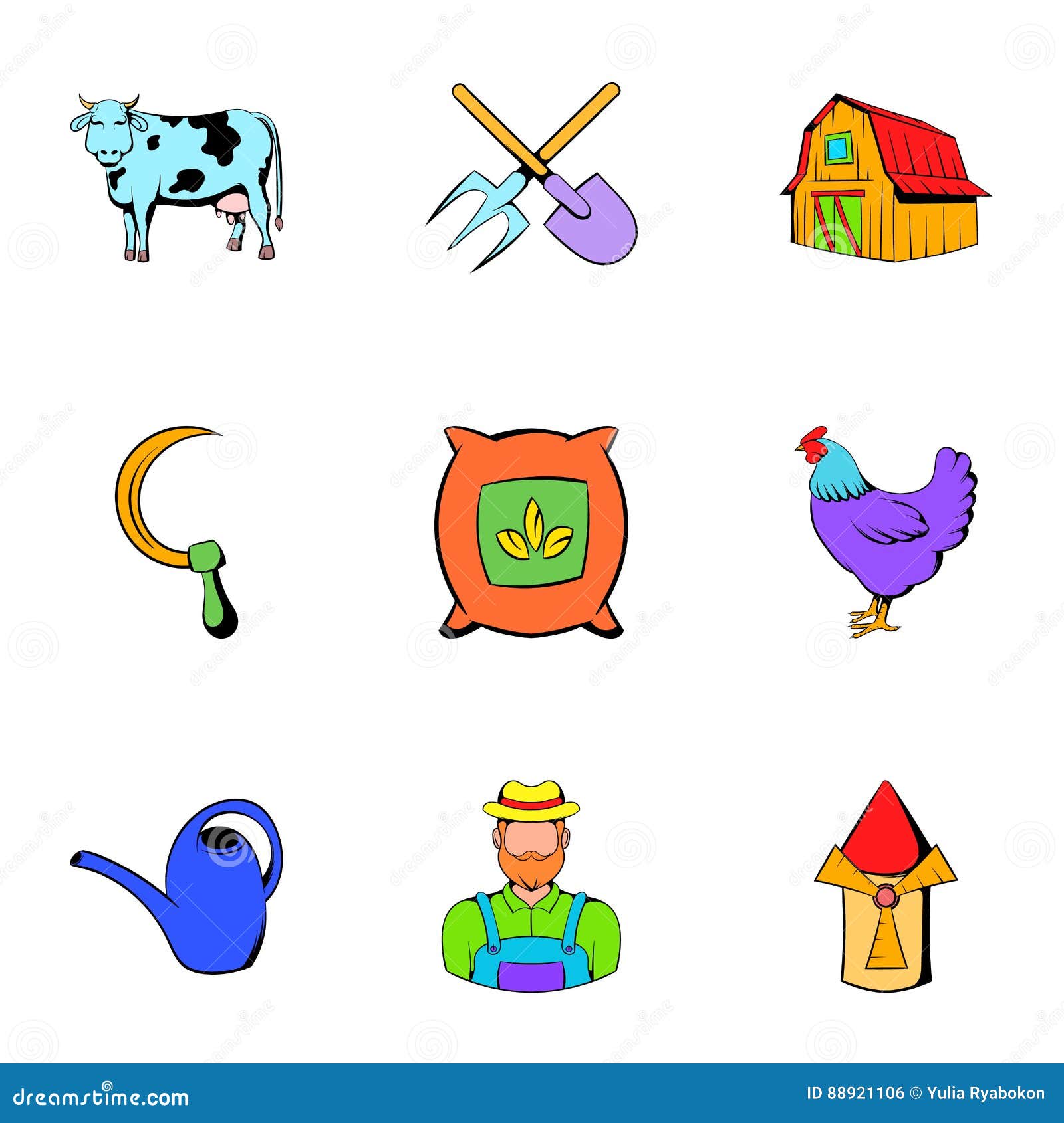 Farm Icons Set, Cartoon Style Stock Vector - Illustration of collection ...