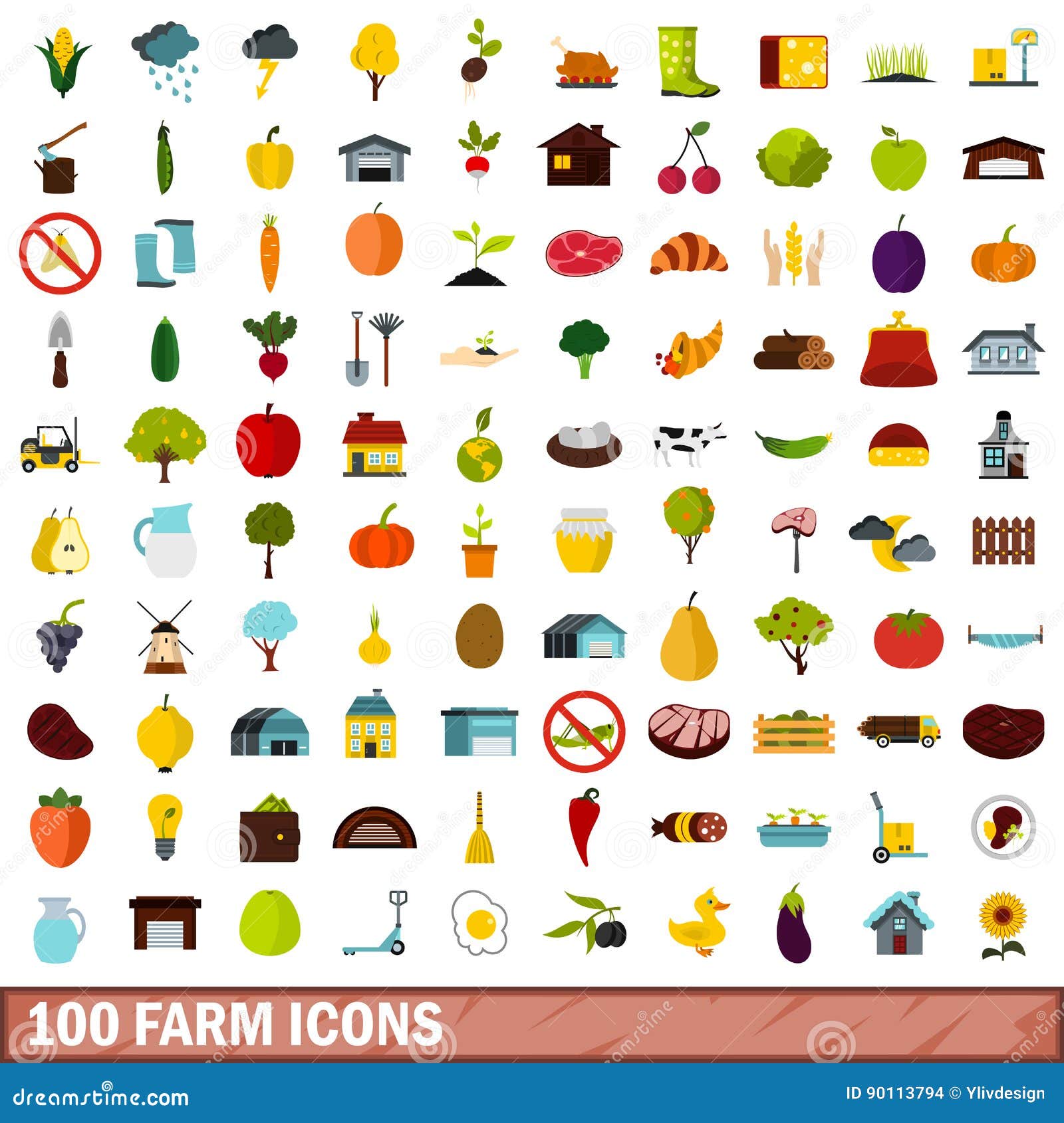100 Farm Icons Set, Flat Style Stock Vector - Illustration of boots ...