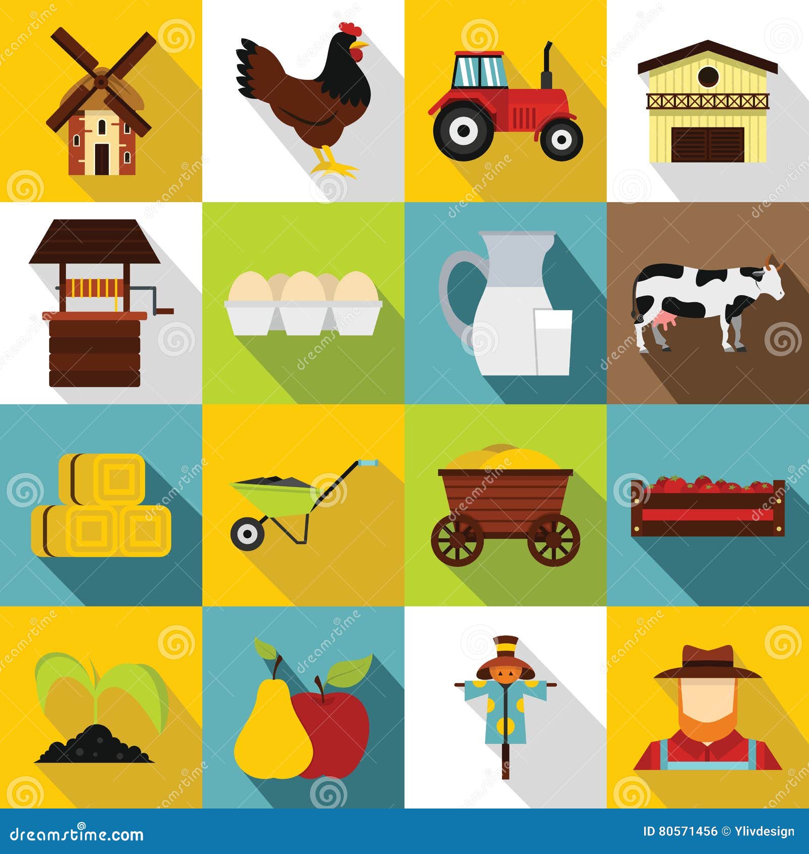 Farm icons set, flat style stock vector. Illustration of harvesting ...