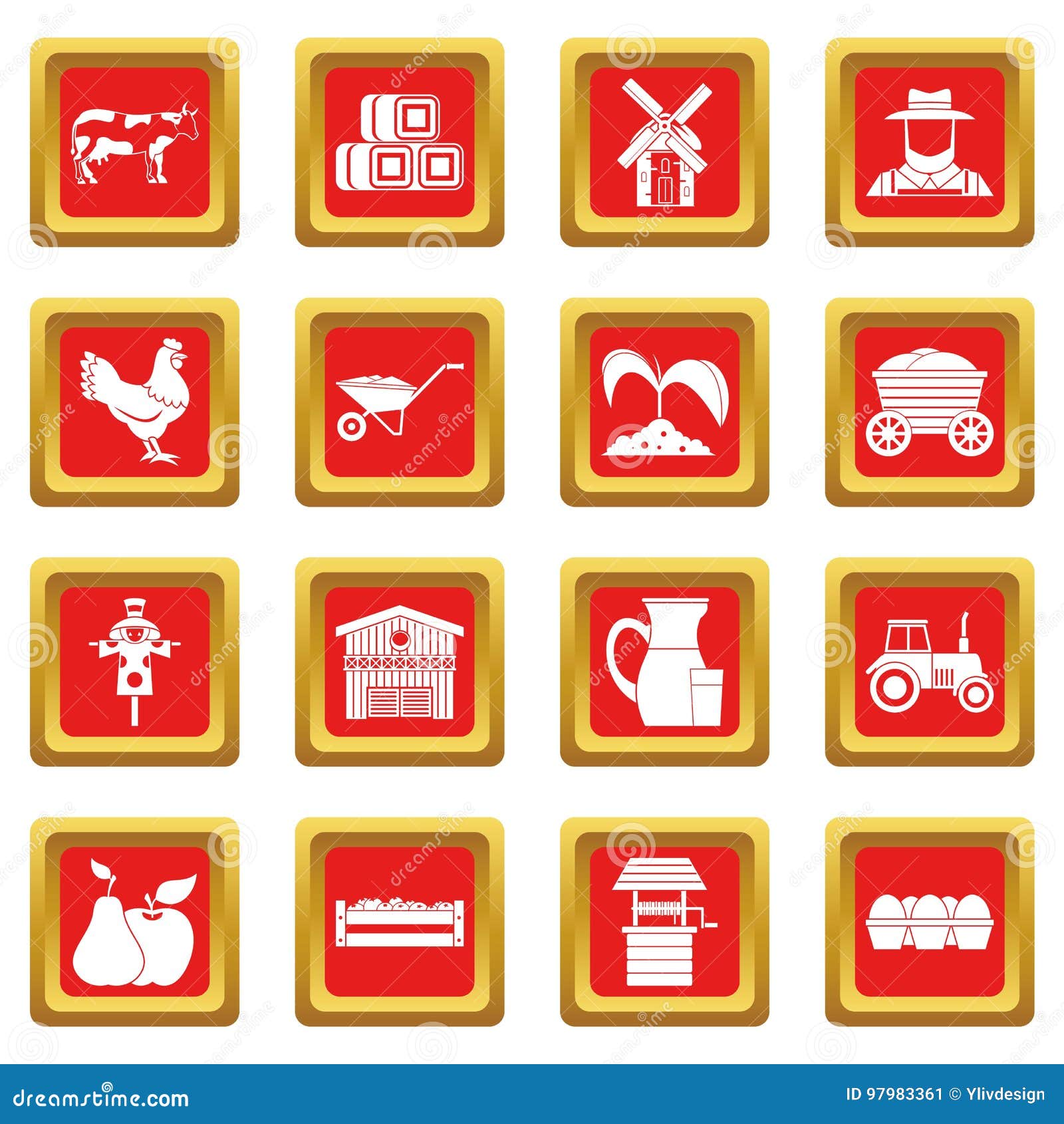 Farm icons set red stock vector. Illustration of lamb - 97983361