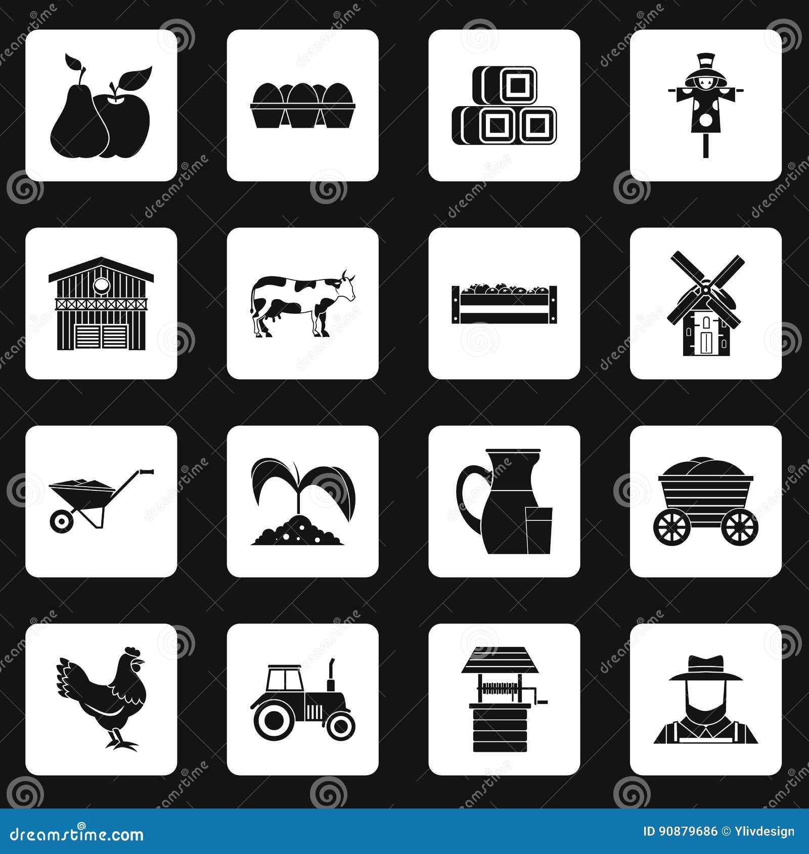Farm Icons Set Squares Vector Stock Vector - Illustration of chicken ...
