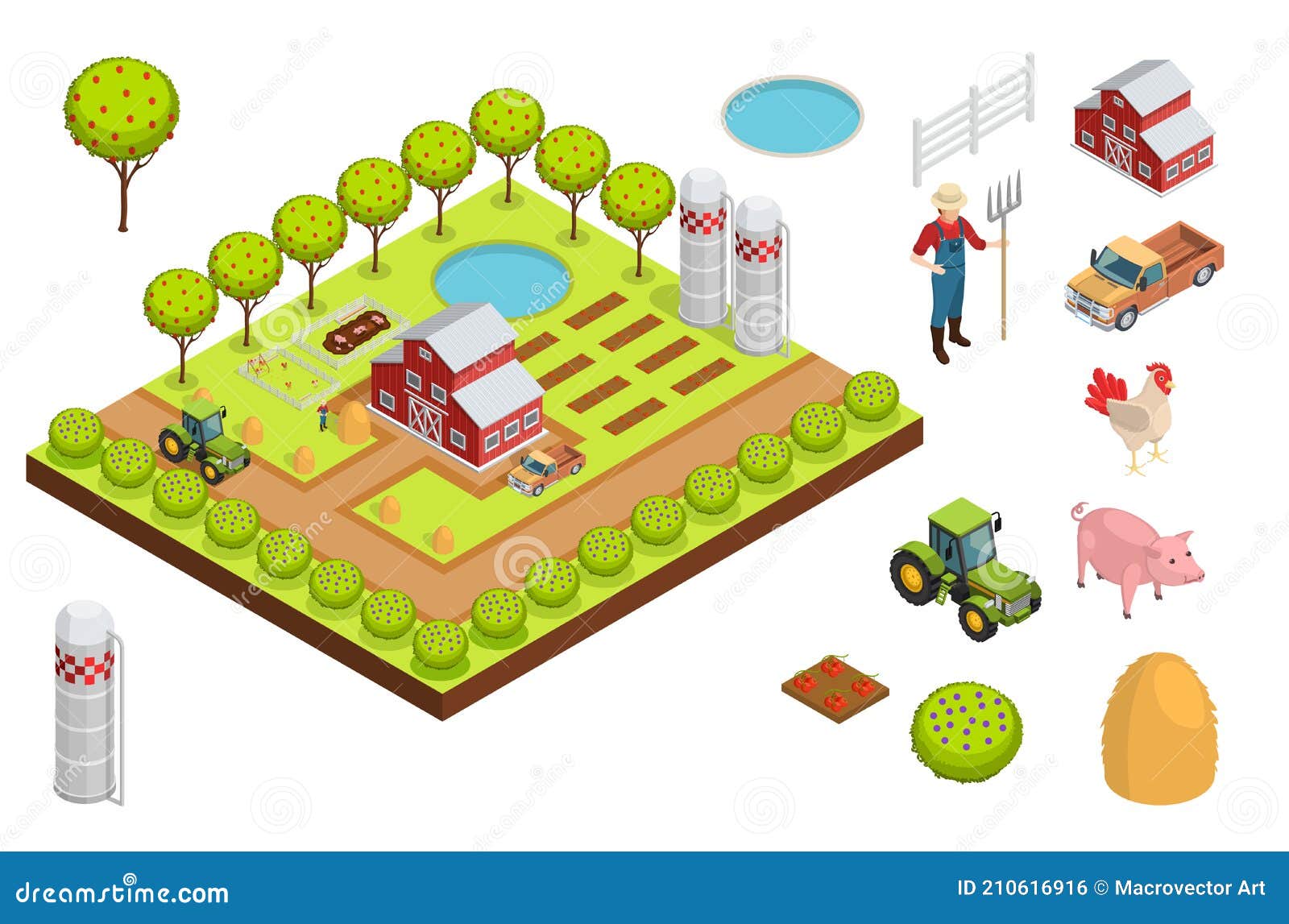 Farm Isometric Composition stock vector. Illustration of field - 210616916