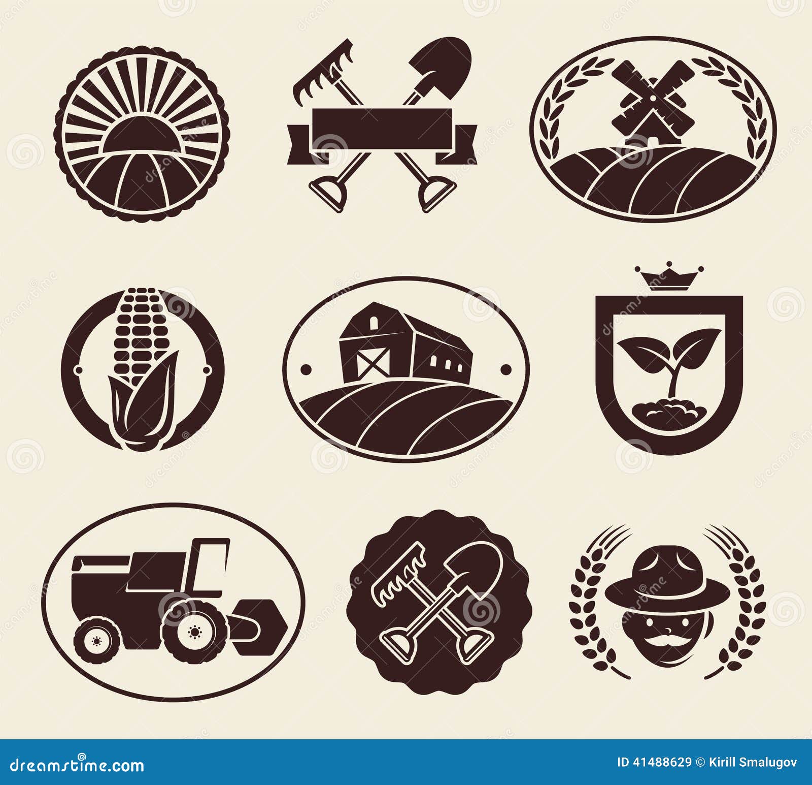 Farm Labels Set, Cartoon Vector Illustration, Farming Emblems With ...