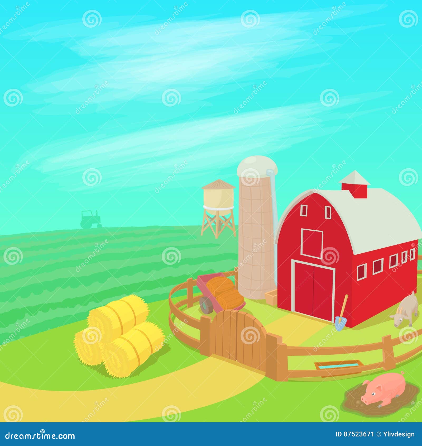 Farm Landscape Concept, Cartoon Style Stock Vector - Illustration of ...