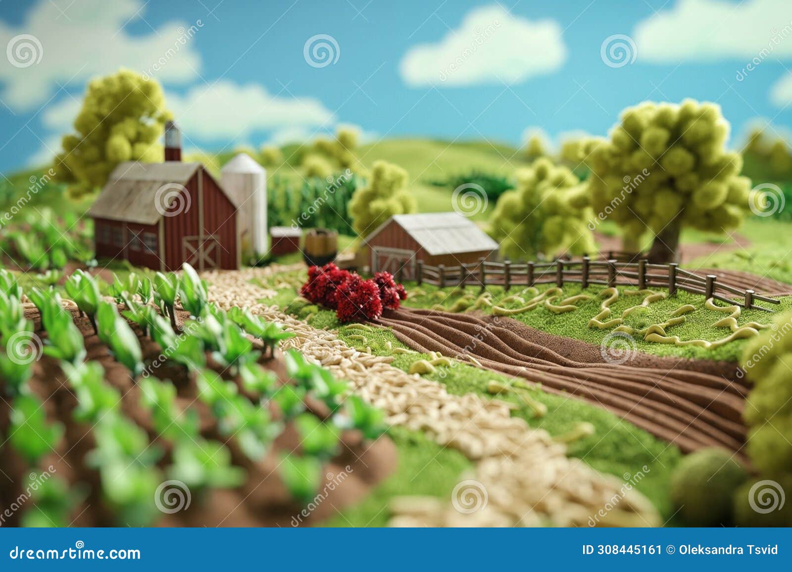 Farm Landscape with Three-dimensional Elements, Rural Landscape with ...