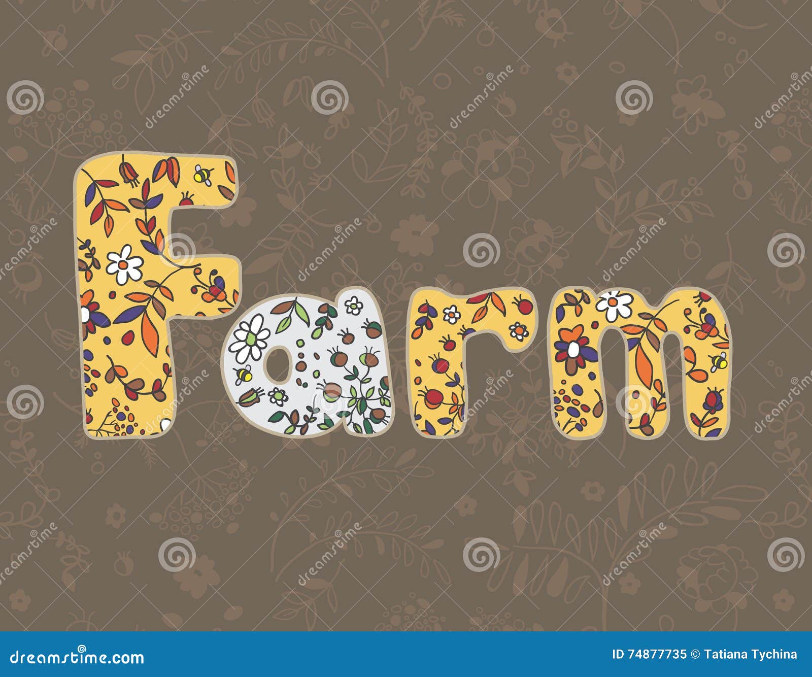 Farm Lettering. Pattern of Flowers and Herbs Stock Vector ...