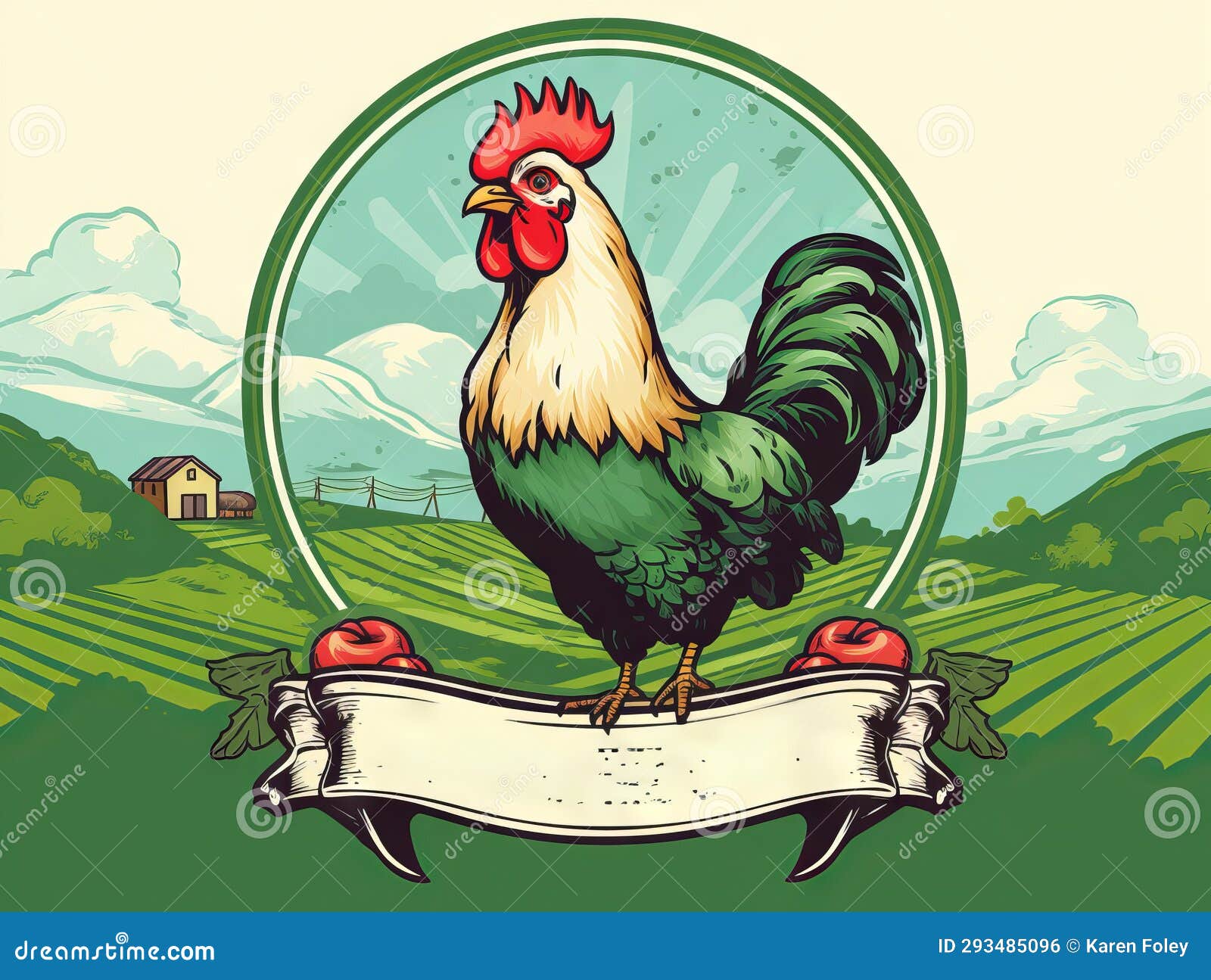 Farm Logo with Rooster or Chicken Stock Illustration - Illustration of ...