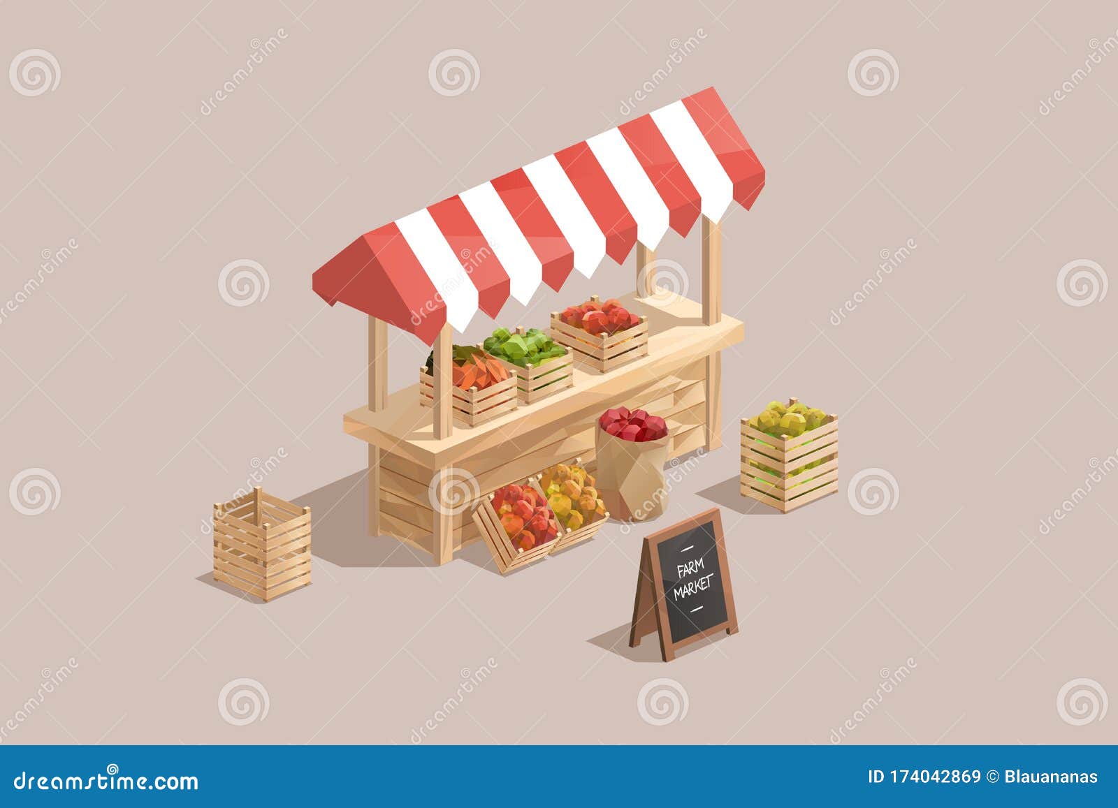 Farm Market with Heathy Food, Low Poly Isometric Illustration Stock ... Farm Market with Heathy Food, Low Poly Isometric Illustration Stock ...