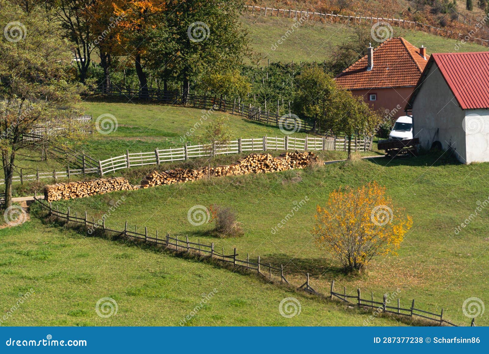 Farm in Mountains at Autumn Stock Photo - Image of panoramic, high ...
