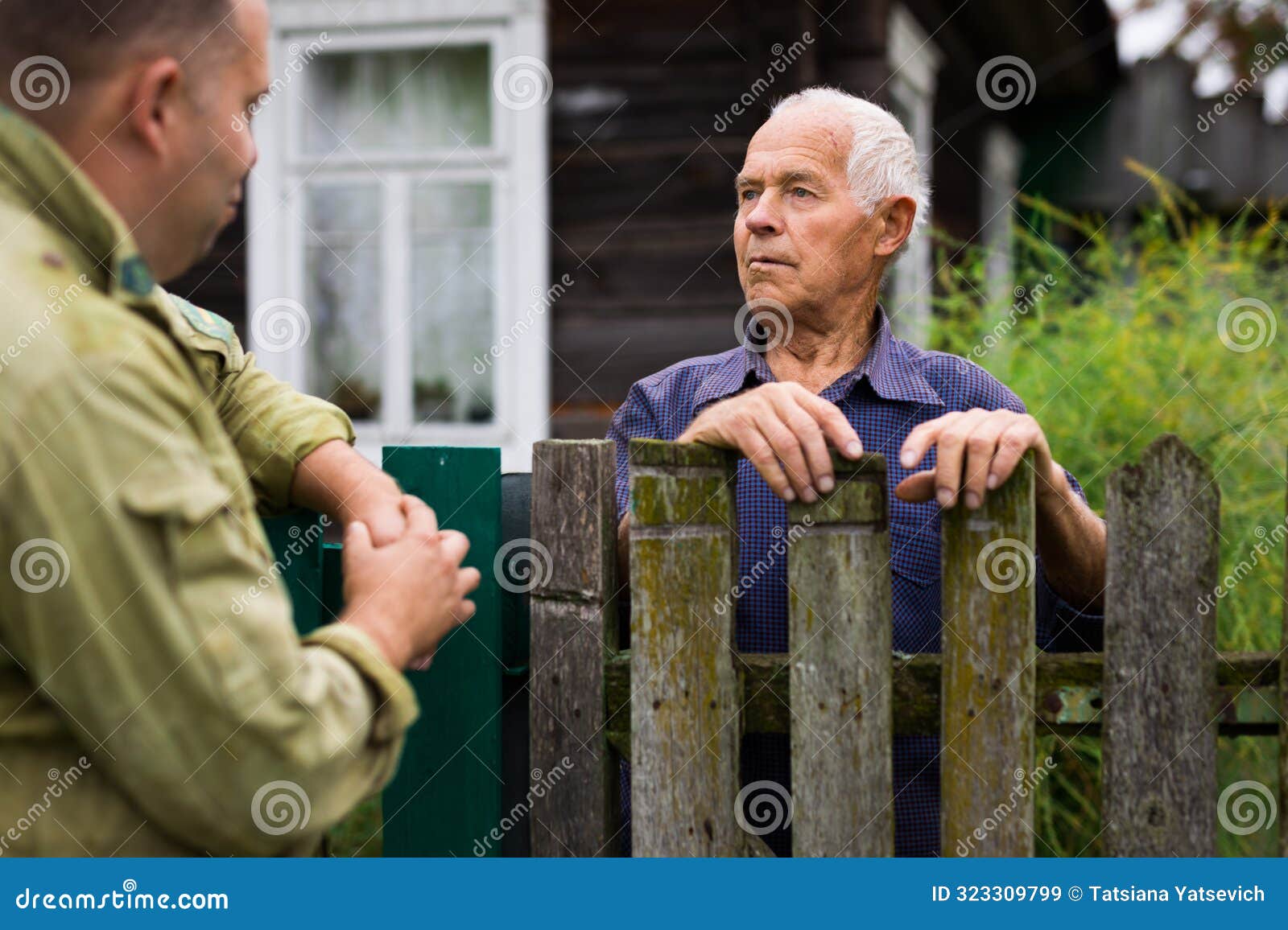 Farm Neighbors Talk at the Border of Garden Plot Stock Image - Image of ...