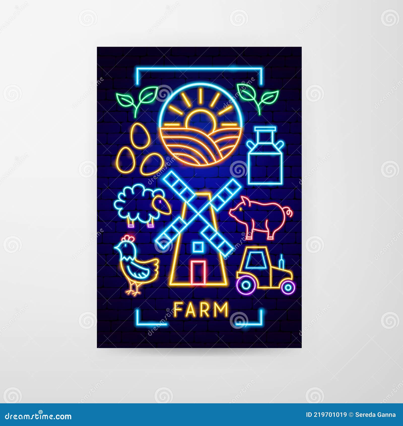 Farm Neon Flyer stock vector. Illustration of village - 219701019