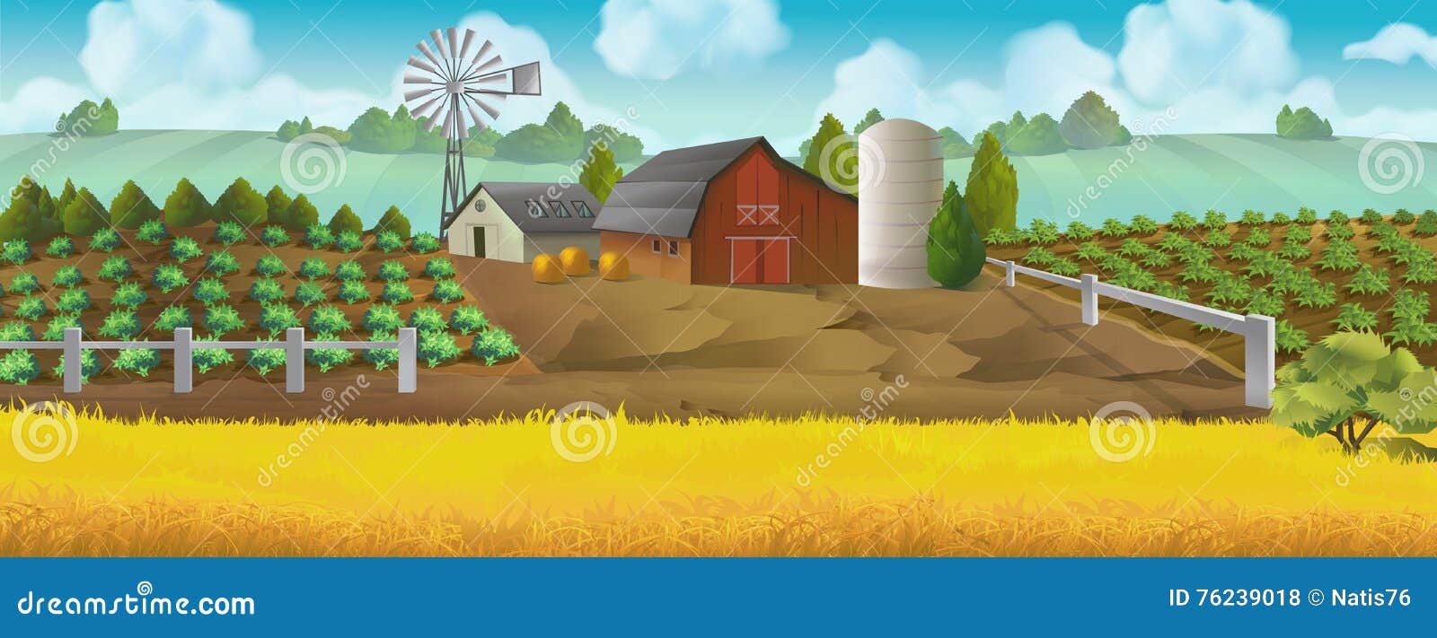 Farm. Panorama landscape stock vector. Illustration of environment ...