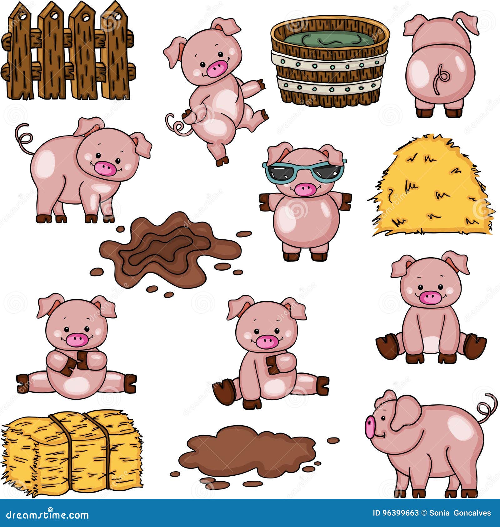 Farm pig collection set stock vector. Illustration of isolated - 96399663