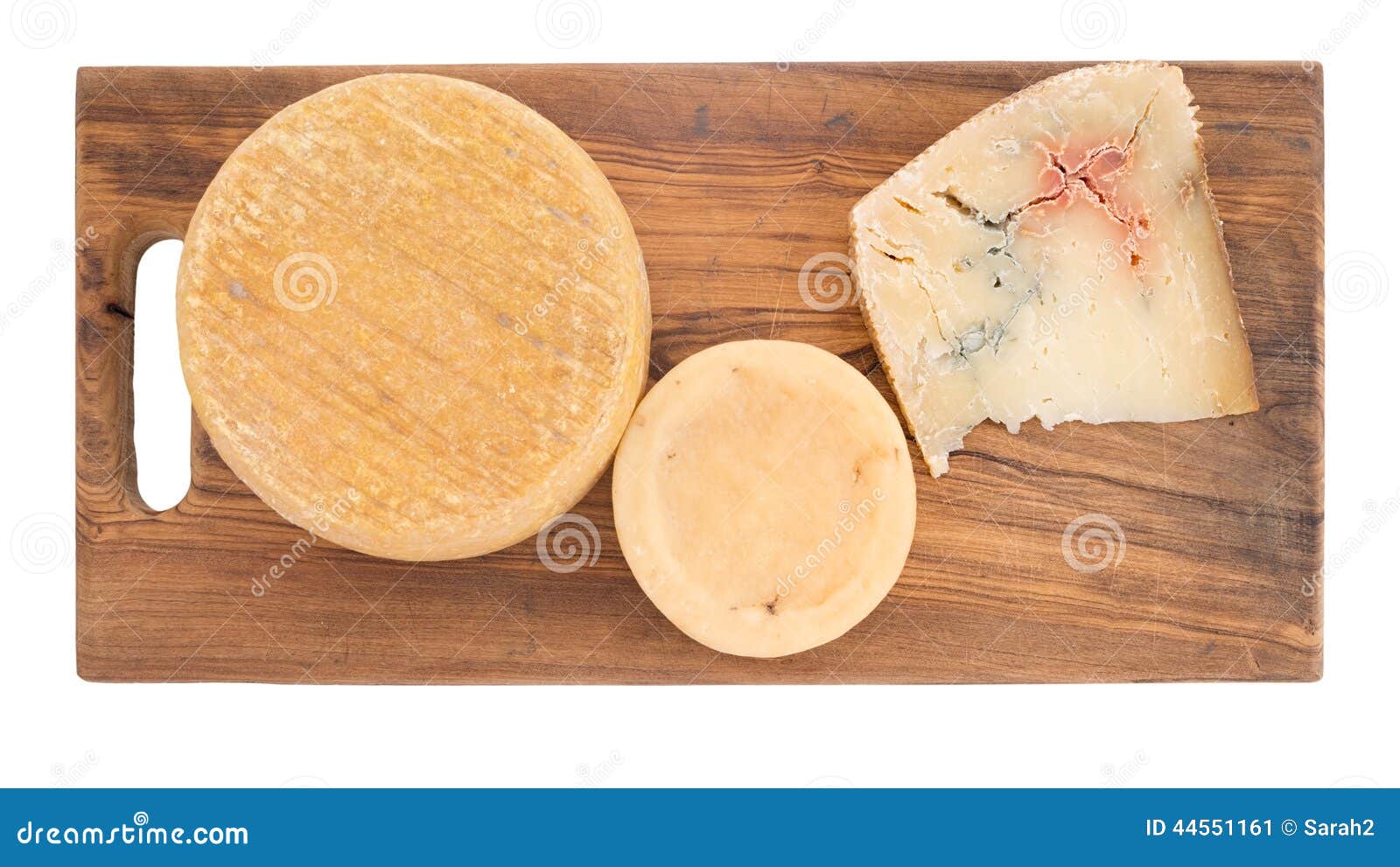 Farm Produced Rustic Cheese Including Blue, on Cheeseboard. Stock Image ...