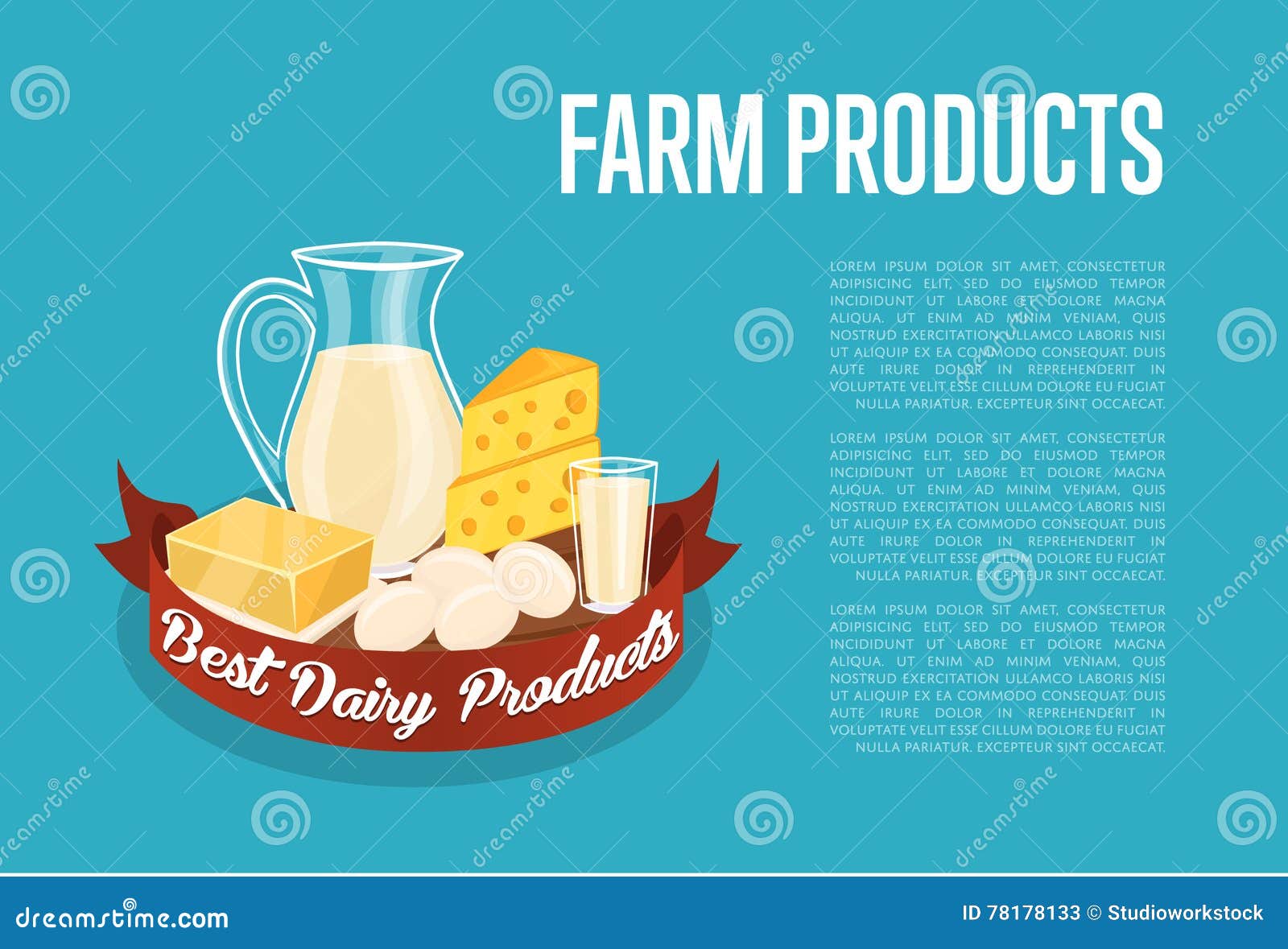 Farm Products Banner with Dairy Composition Stock Vector - Illustration ...