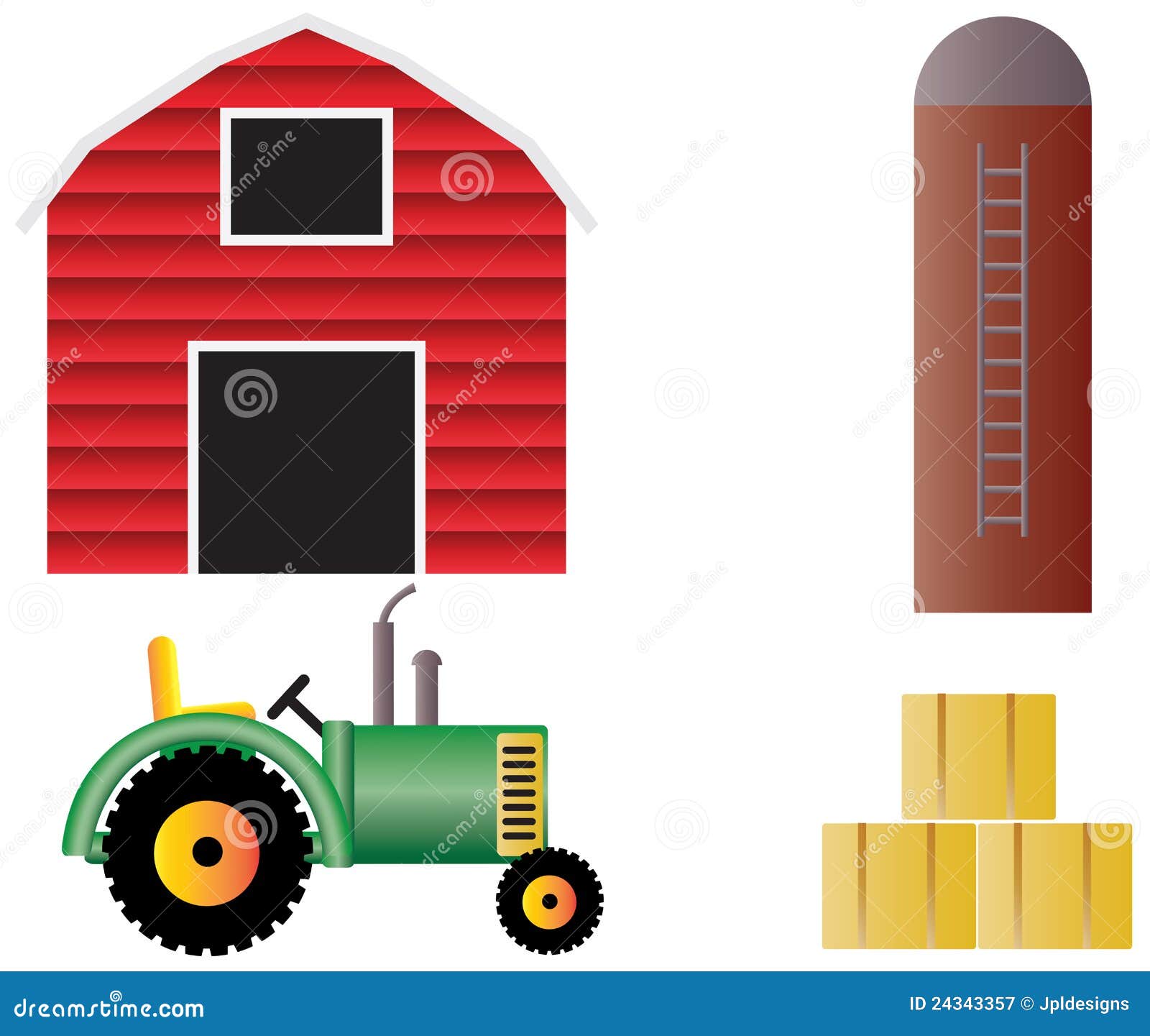 Farm with Red Barn Tractor and Animals Stock Illustration ...