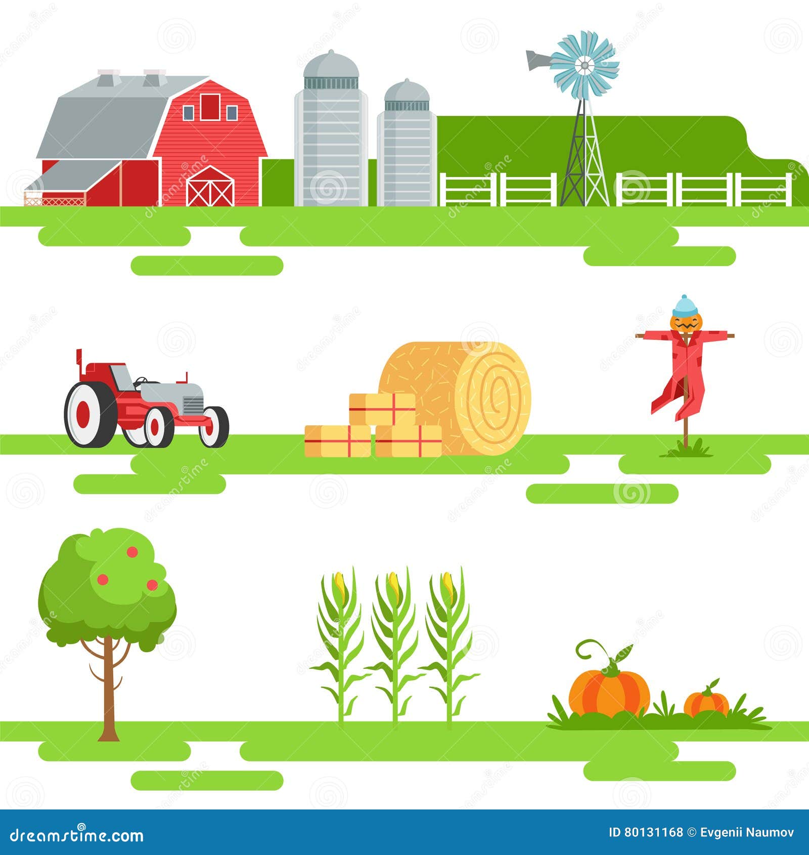 Farm Related Elements in Geometric Style Set of Illustrations Stock ...