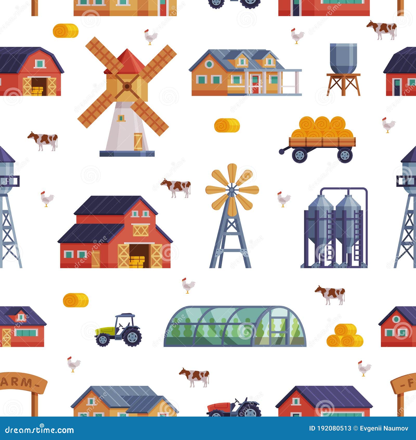 Farm Related Items Seamless Pattern, Country Objects Endless Repeating ...