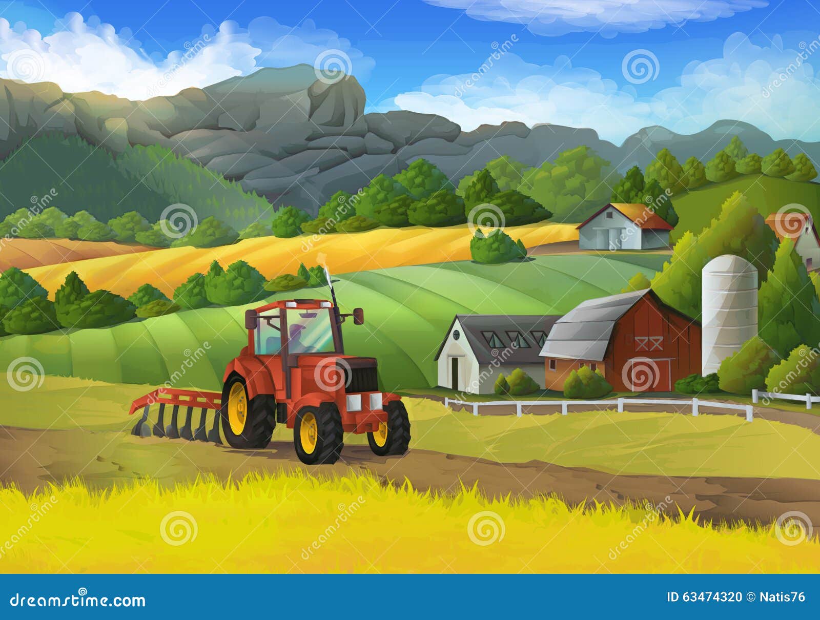 Farm rural landscape stock vector. Illustration of house - 63474320
