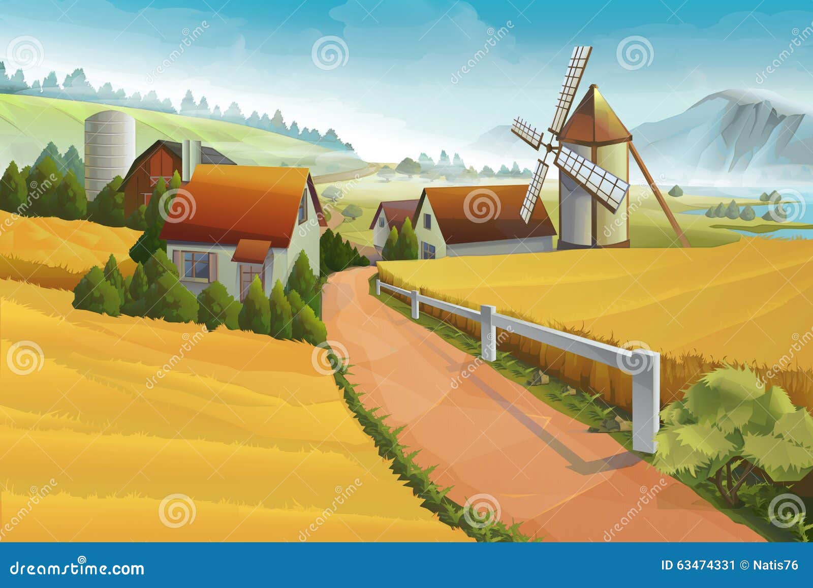 Farm Rural Landscape With Haystacks. Agriculture Vector Illustration ...