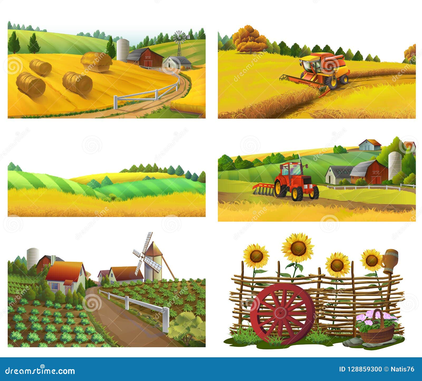 Farm, Rural Landscape, Vector Set Stock Vector - Illustration of ...