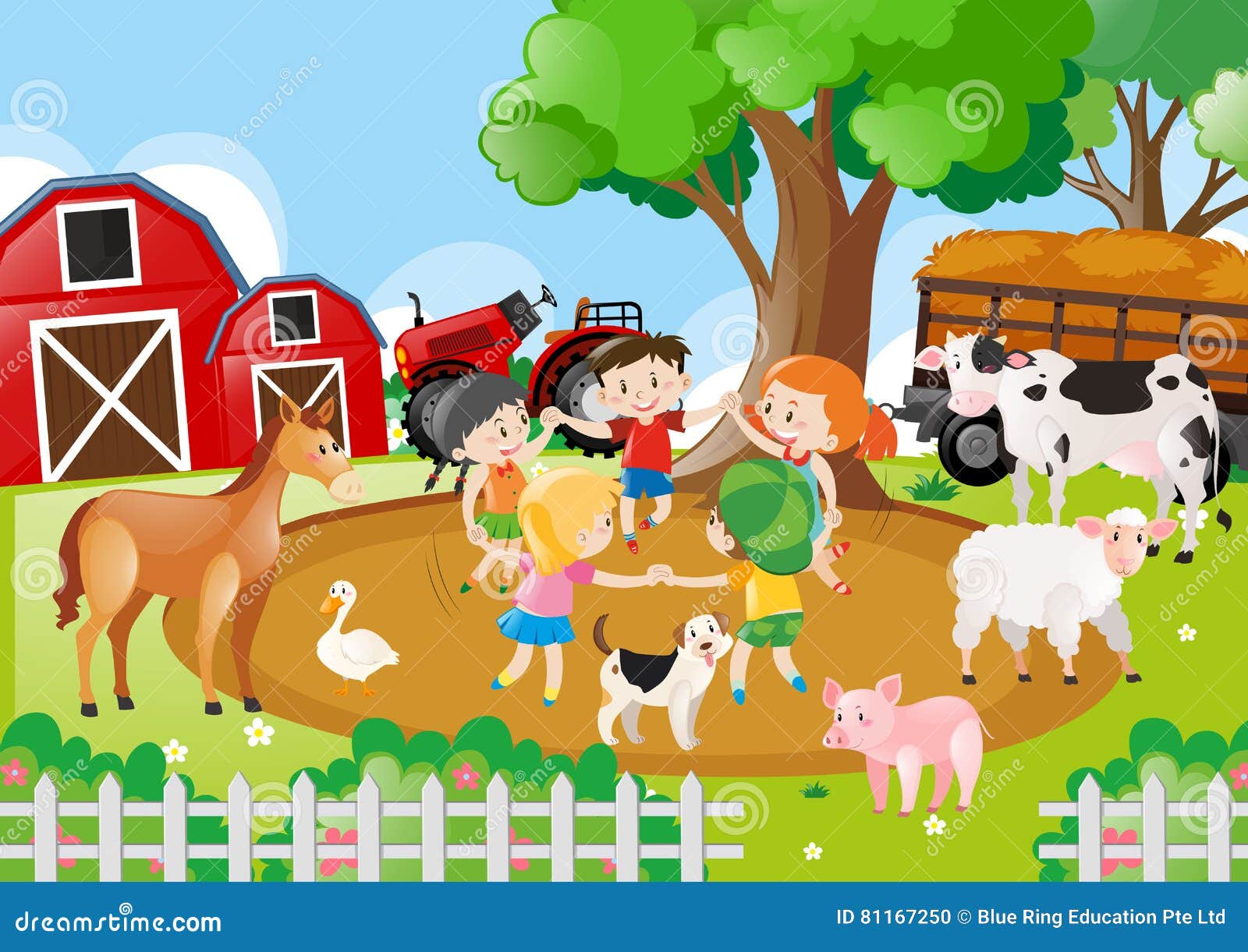 Farm Scene with Children Playing Stock Vector - Illustration of clipart ...