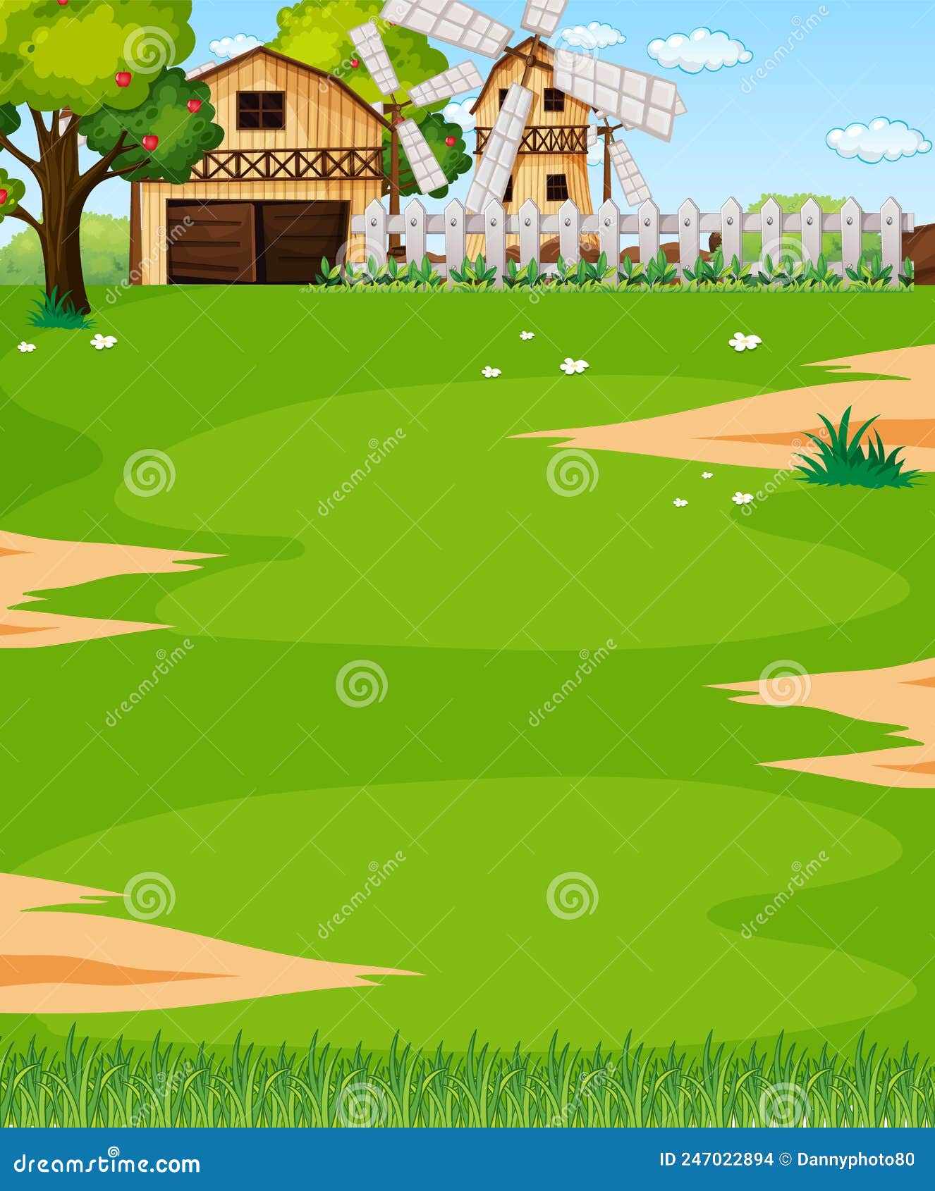Farm Scene Landscape with Barn Stock Illustration - Illustration of ...