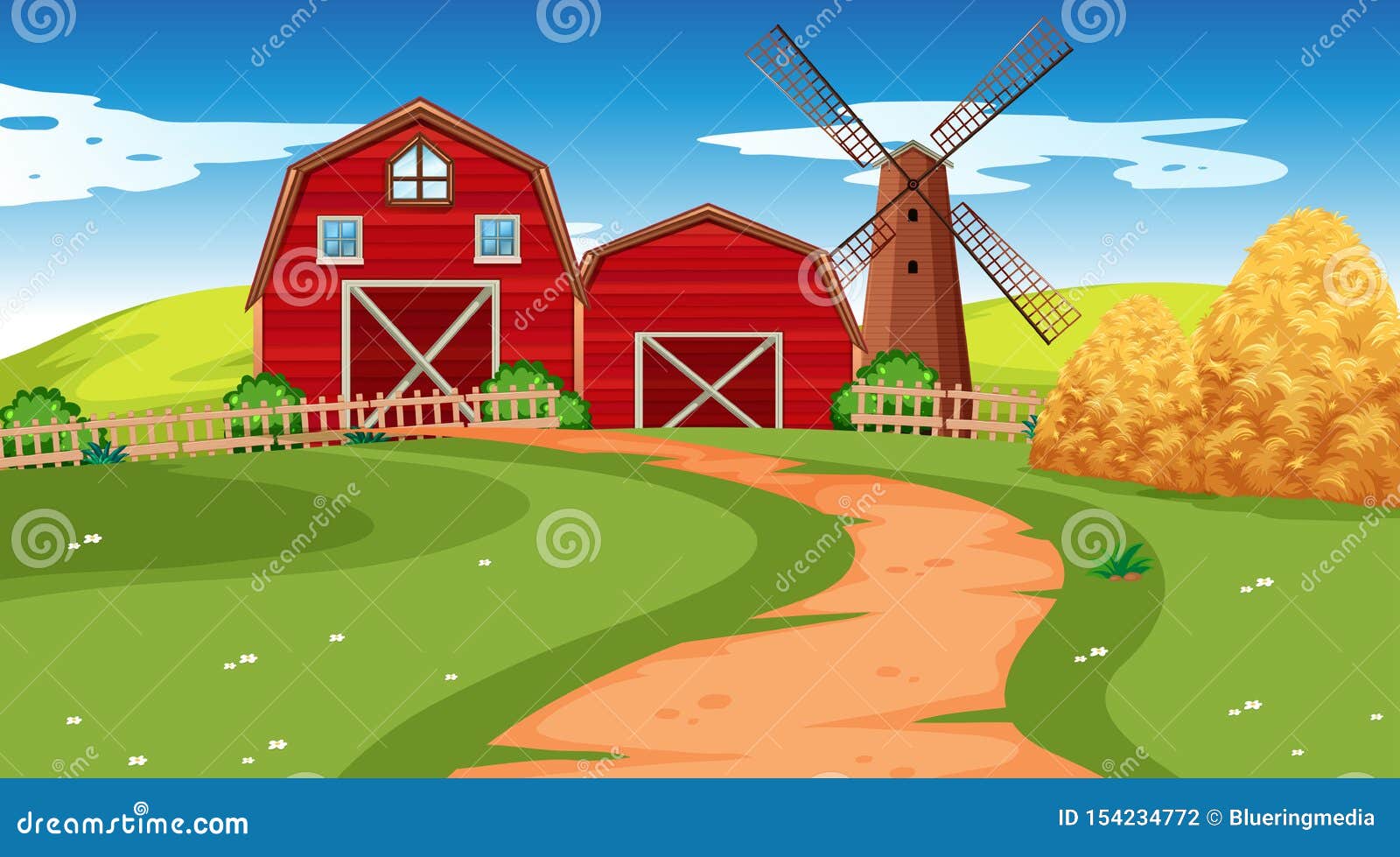 Farm Scene in Nature with Barn Stock Vector - Illustration of vector ...
