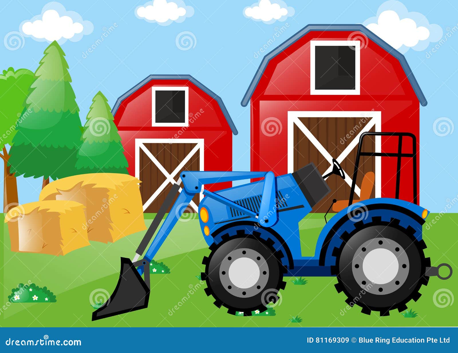 Farm Scene with Tractor on the Field Stock Vector - Illustration of ...