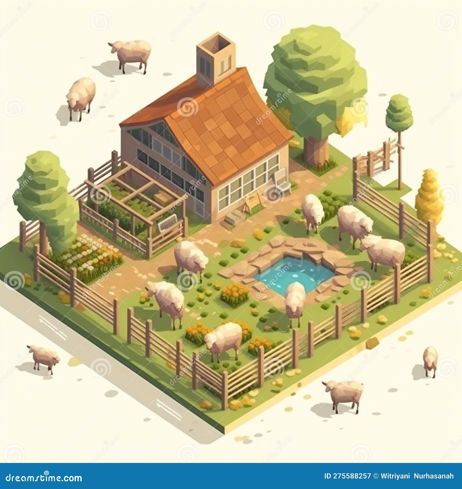Farm Set of Houses in Isometric Style Stock Illustration - Illustration ...