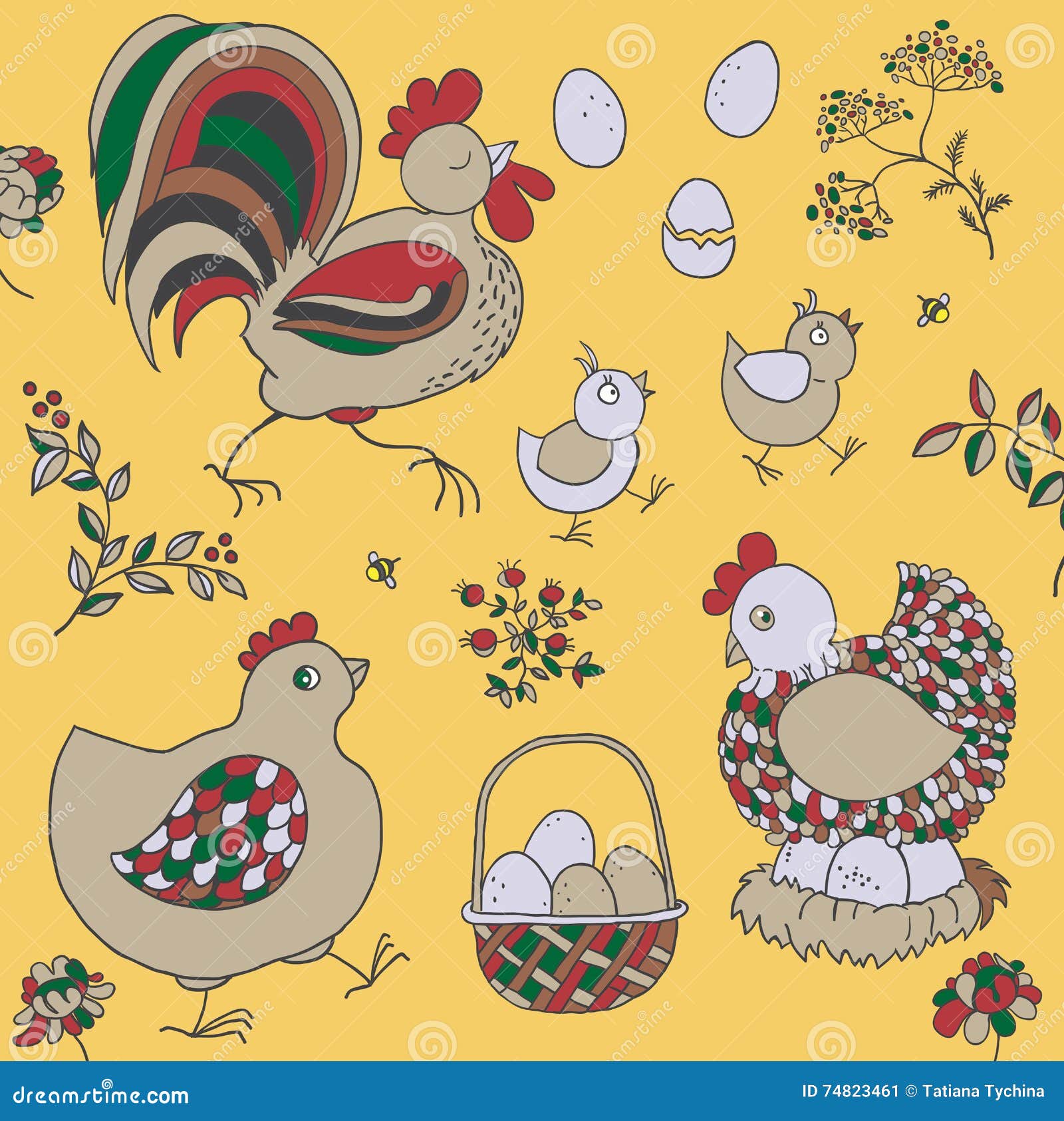 Farm Set on a Yellow Background Stock Vector - Illustration of doodle ...