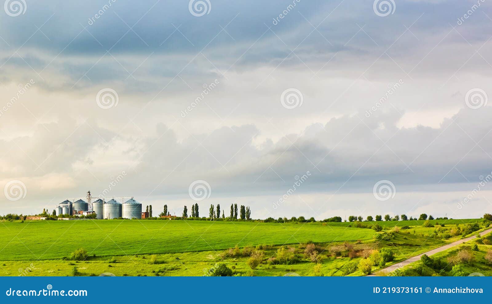 Farm Silos at a Distant Farm at Sunset. Stock Image - Image of palouse ...
