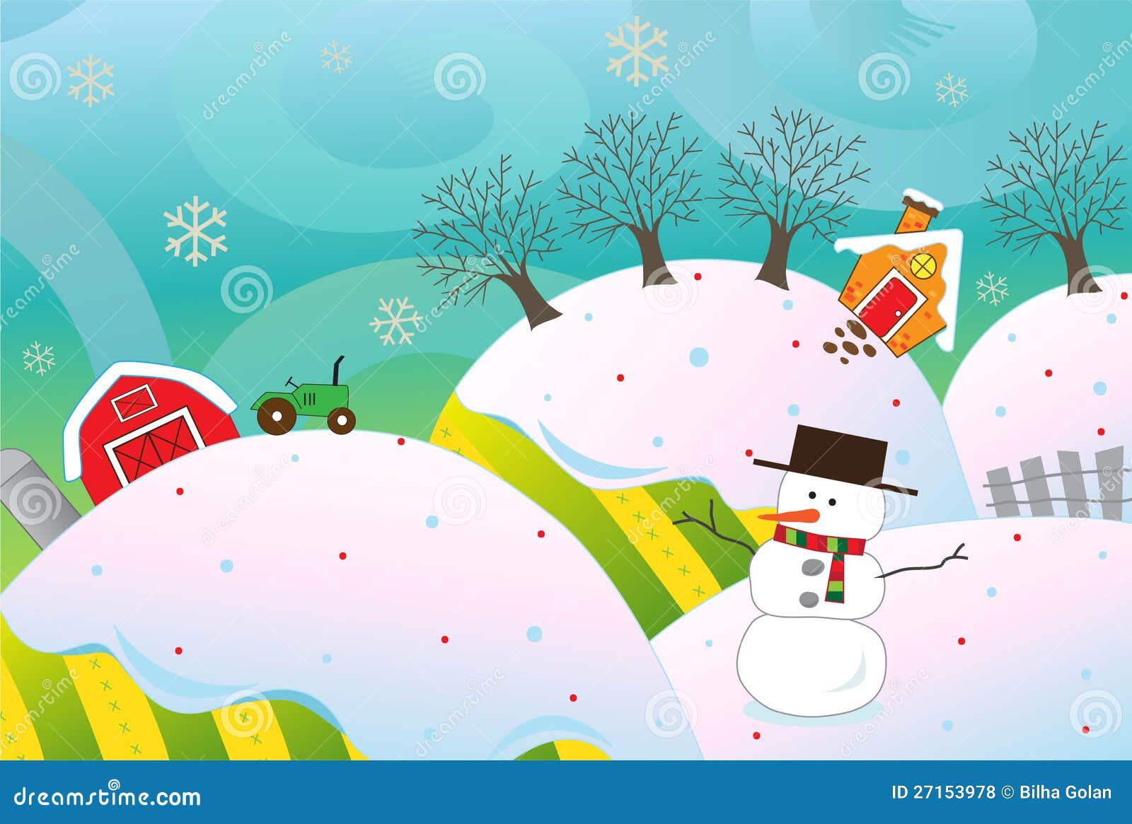 Farm in Snow stock vector. Illustration of holiday, season - 27153978