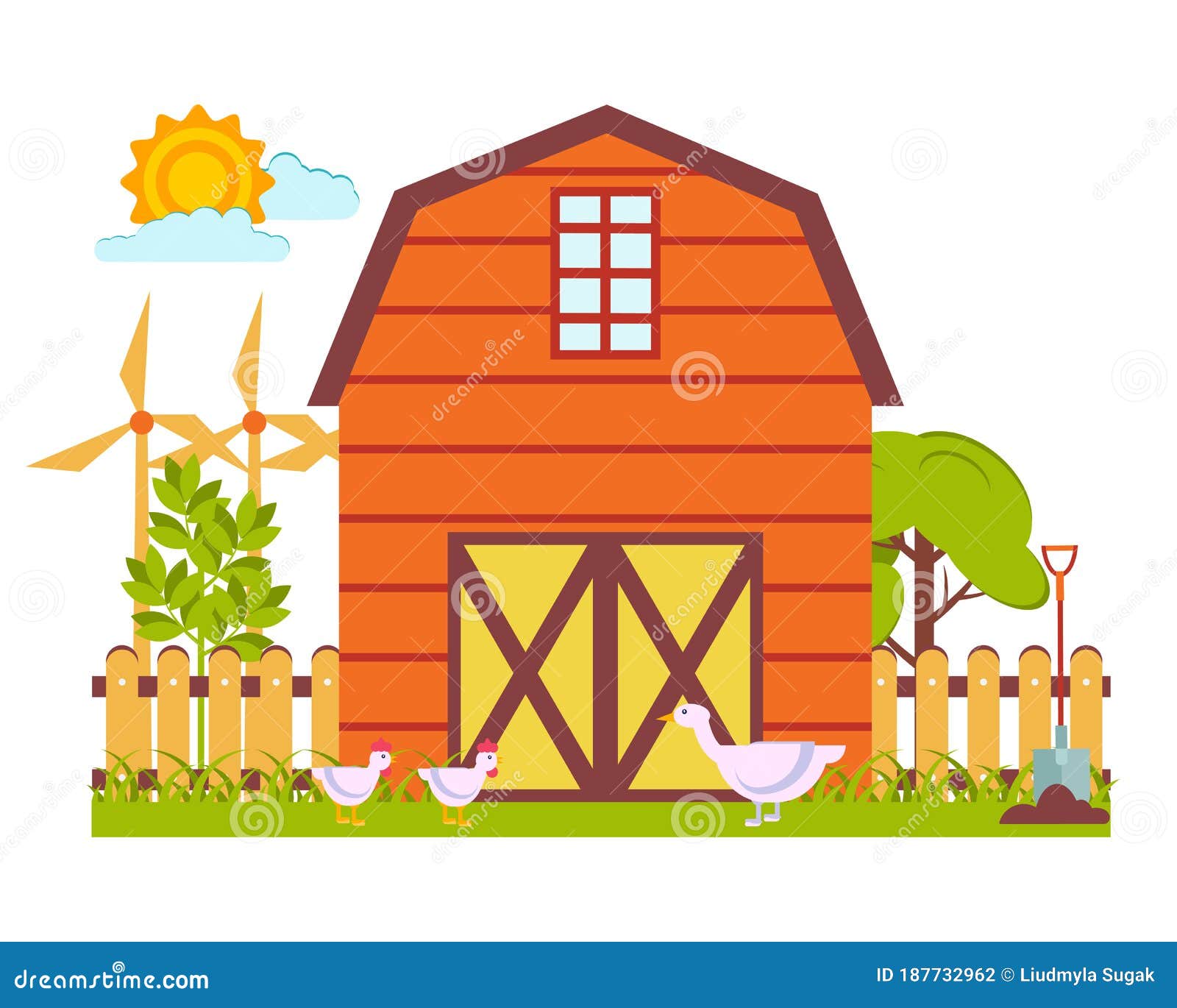 Farm. Spring Landscape. Illustration Stock Vector - Illustration of ...