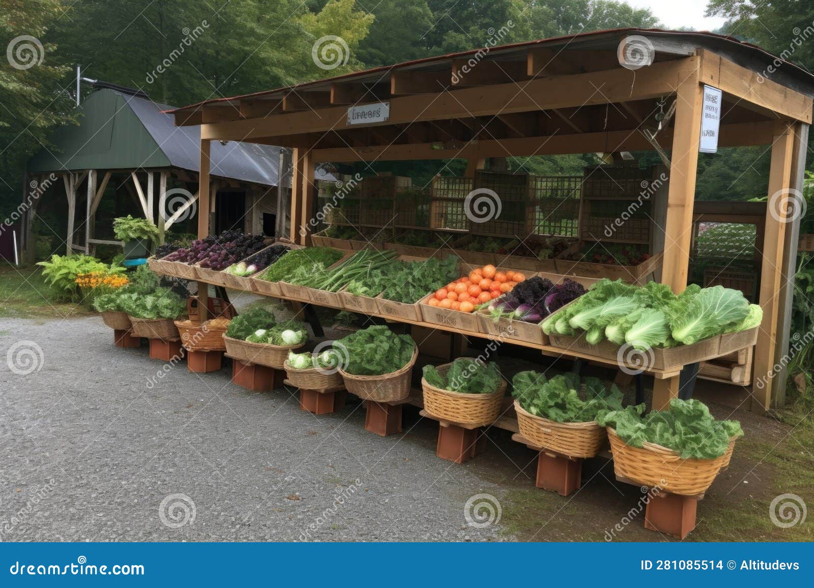 Farm Stand with Baskets of Freshly Picked Produce, Ready for Customers ...