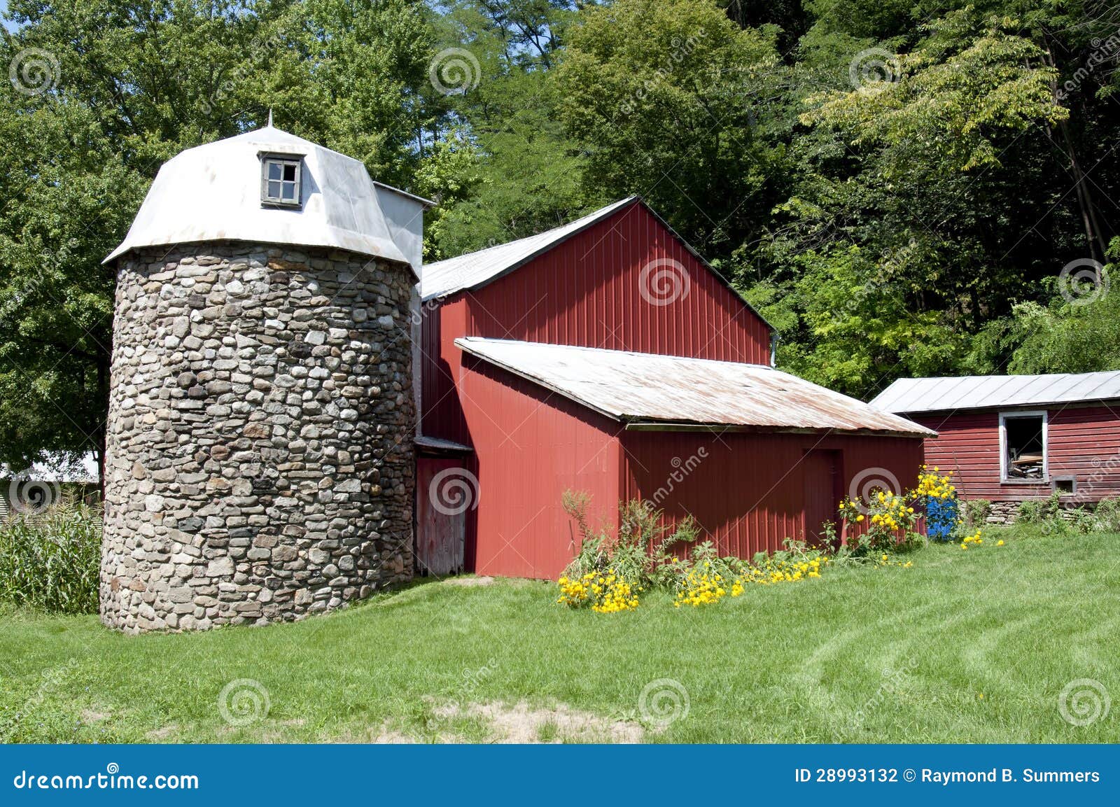 Farm with Stone Silo stock photo. Image of colors, building - 28993132