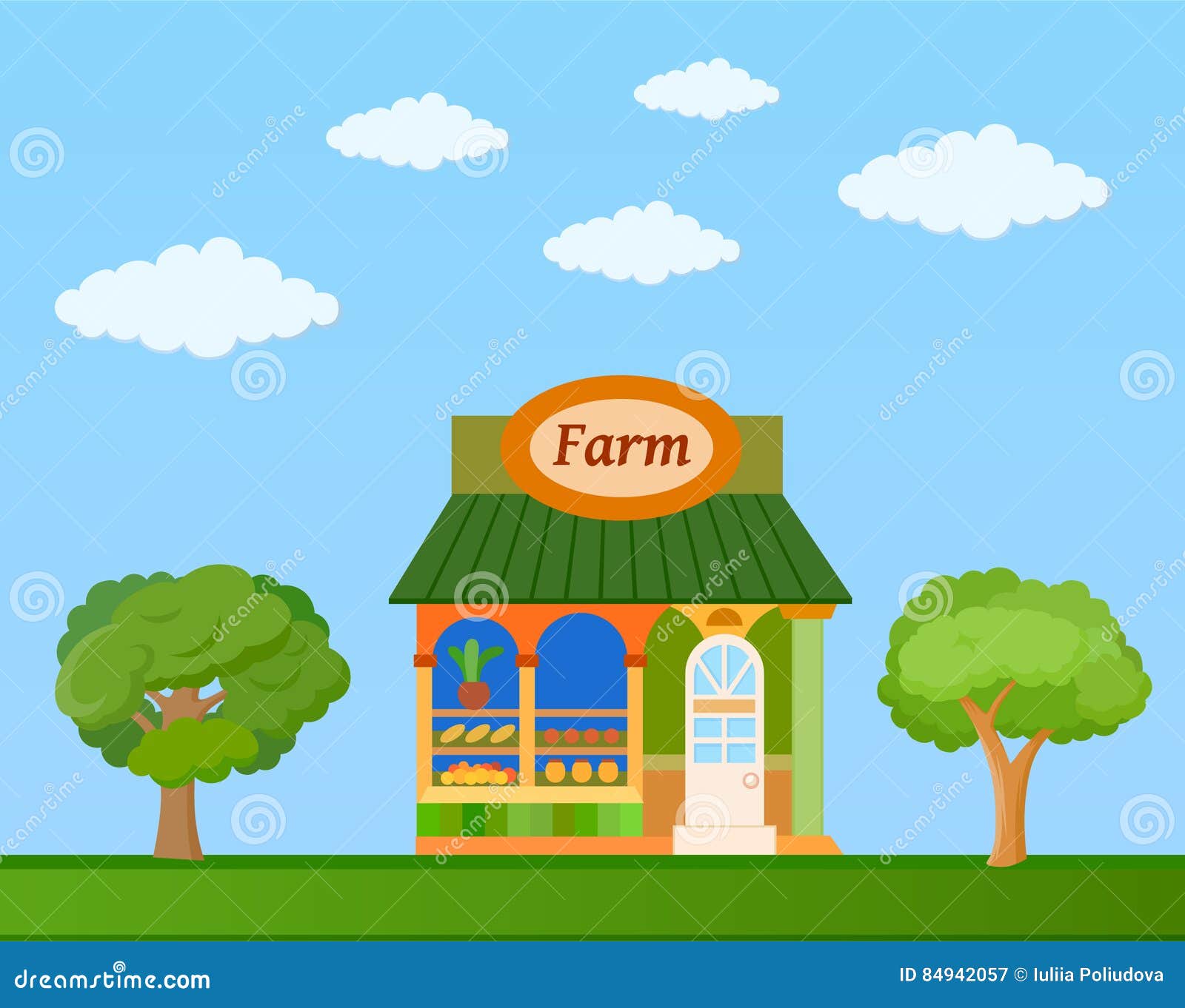 Farm Store Front View on Nature Background, Illustration Stock ...