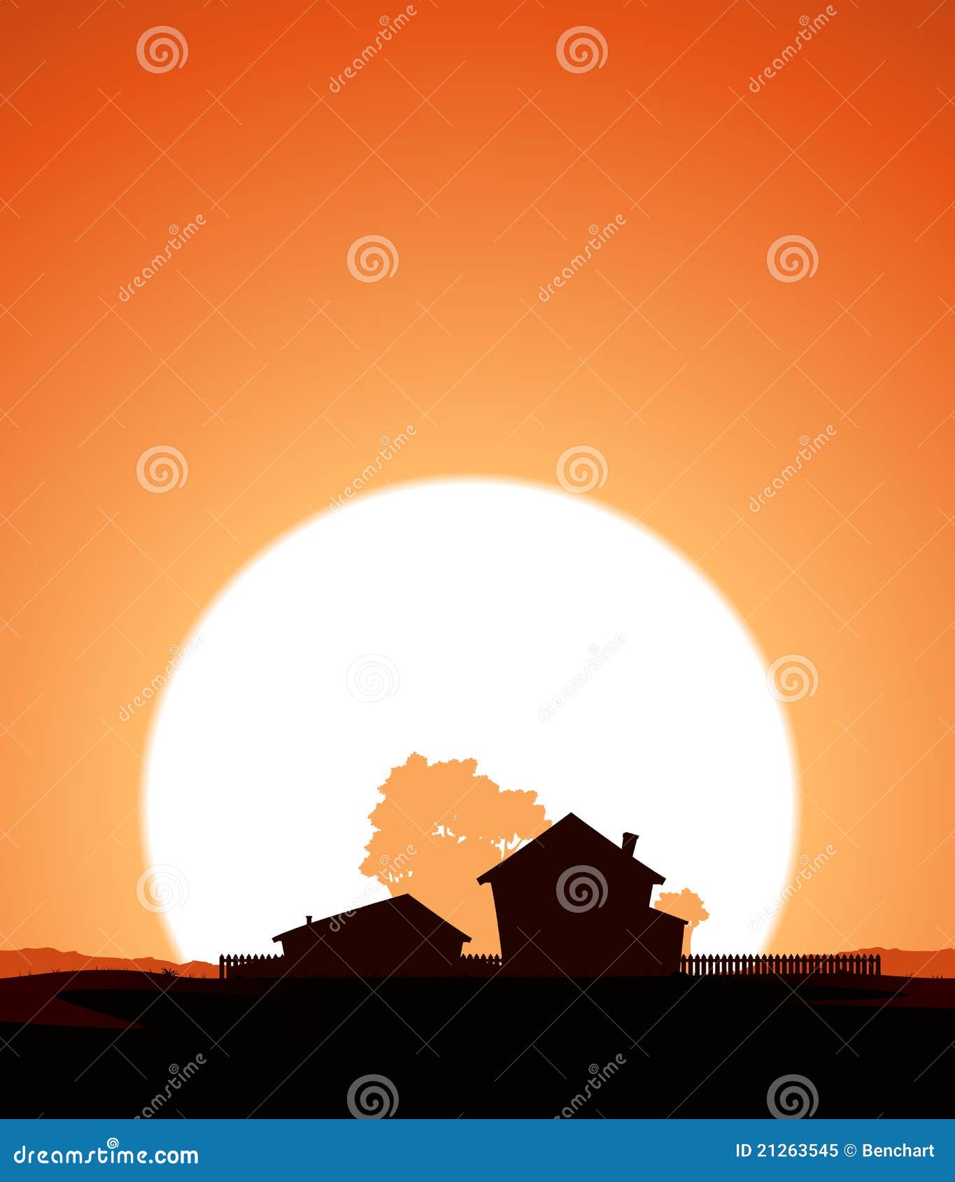 Farm in the Sunset stock vector. Illustration of mountains - 21263545