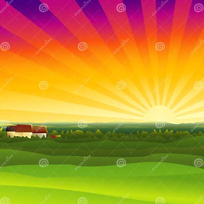 Farm sunset stock vector. Illustration of summer, house - 2809694