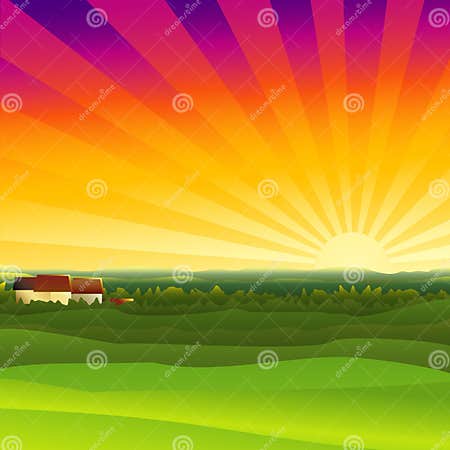 Farm sunset stock vector. Illustration of summer, house - 2809694