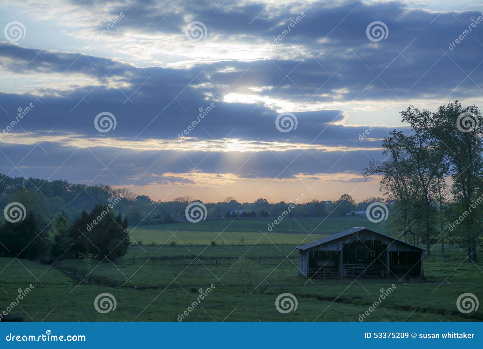 Farm sunset stock image. Image of feild, barn, sunset - 53375209