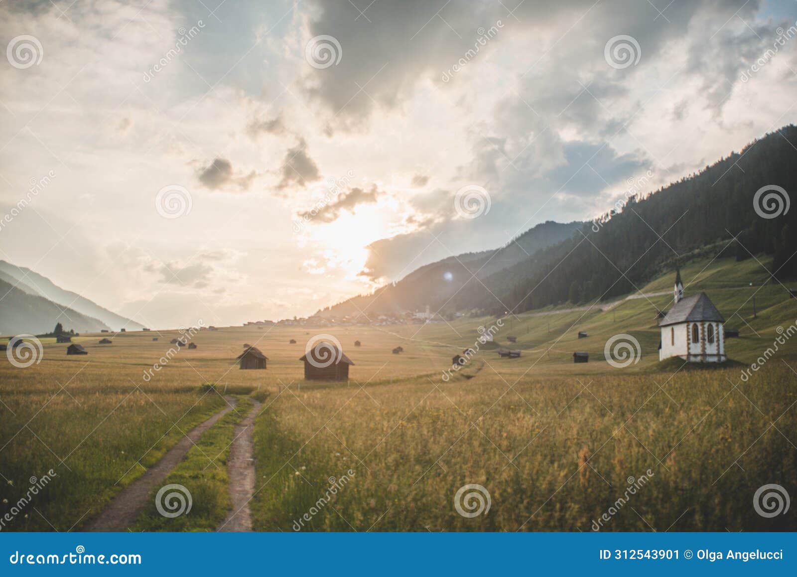 Farm at Sunset in Austrian Mountains, Alps Stock Image - Image of grass ...