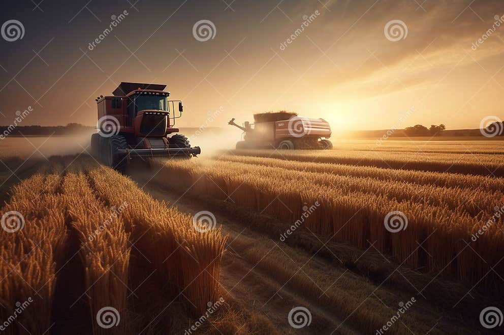 Farm Themed Image, Showcasing a Tractor Collecting Wheat in the Field ... Farm Themed Image, Showcasing a Tractor Collecting Wheat in the Field ...
