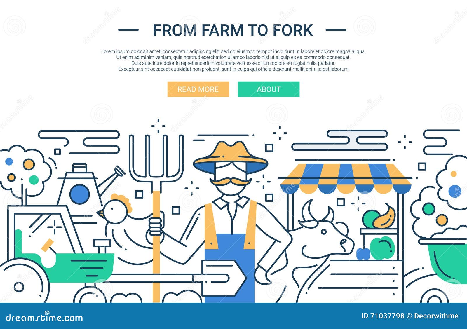 From Farm To Fork - Line Design Website Banner Stock Vector ...