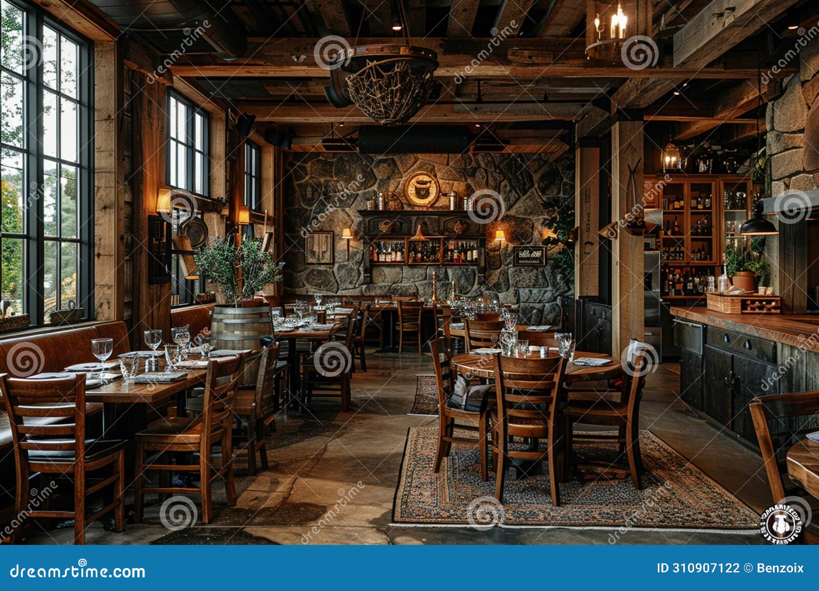 Farm-to-table Restaurant Interior with Rustic Decor and Open Kitchen ...