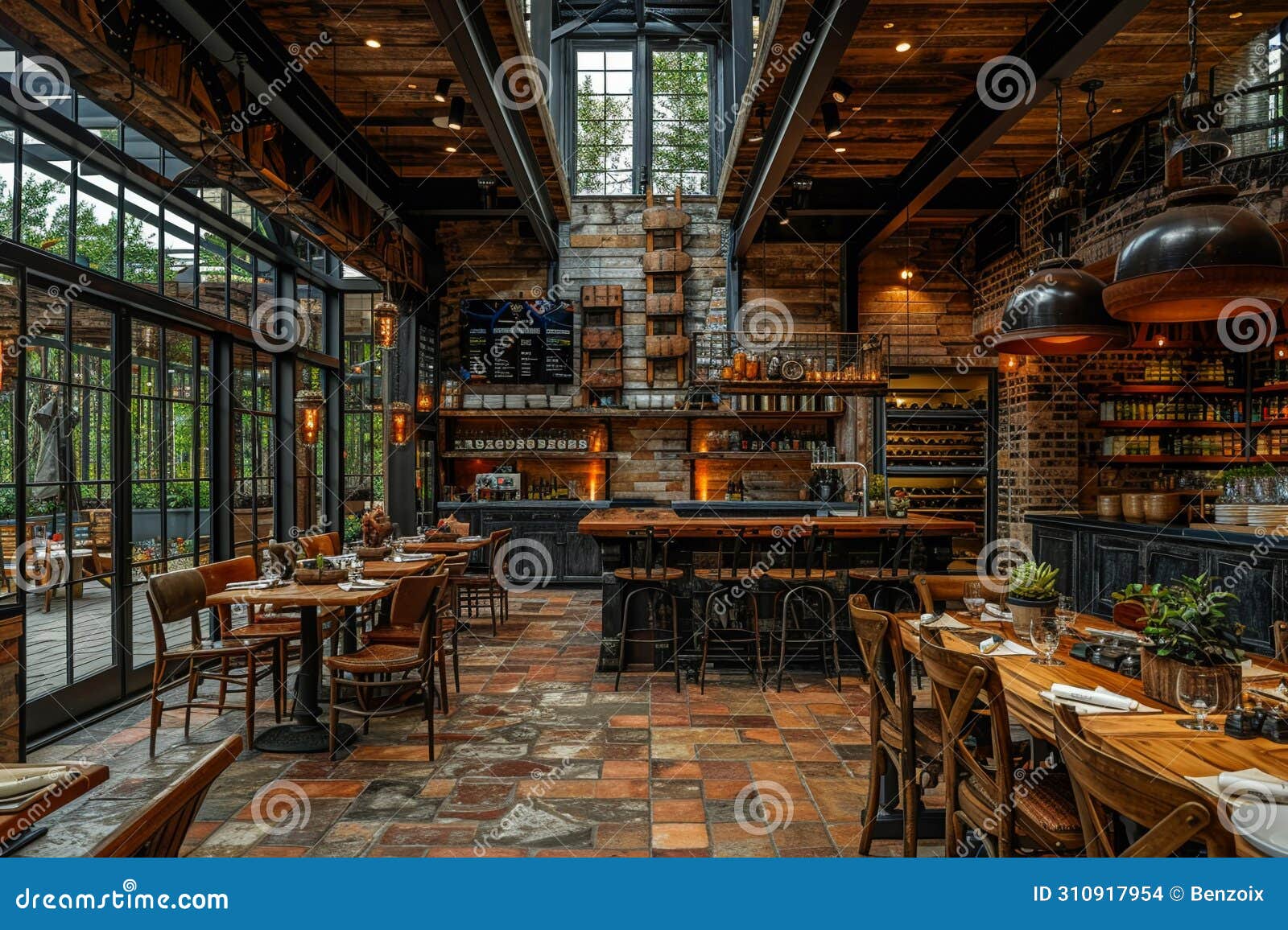 Farm-to-table Restaurant Interior with Rustic Decor and Open Kitchen ...
